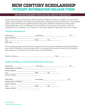 Fillable Online new century scholarship - student information release form Fax Email Print ...