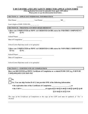 Fillable Online f-89/t-89 fire and life safety director application ...