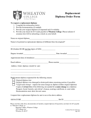 Fillable Online Replacement Diploma Order Form Fax Email Print - pdfFiller