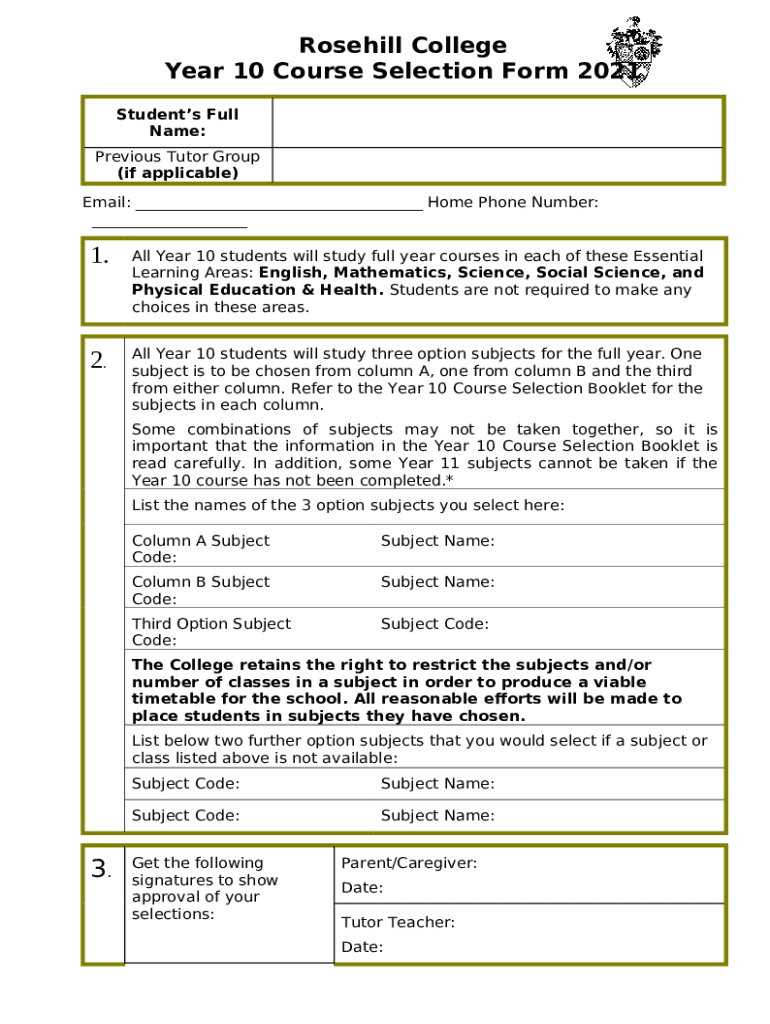 Rosehill College Year 10 Course Selection 2023 - rosehillcollege school ...