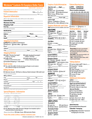 Fillable Online Westone Custom-Fit Earpiece Order Form Fax Email Print ...