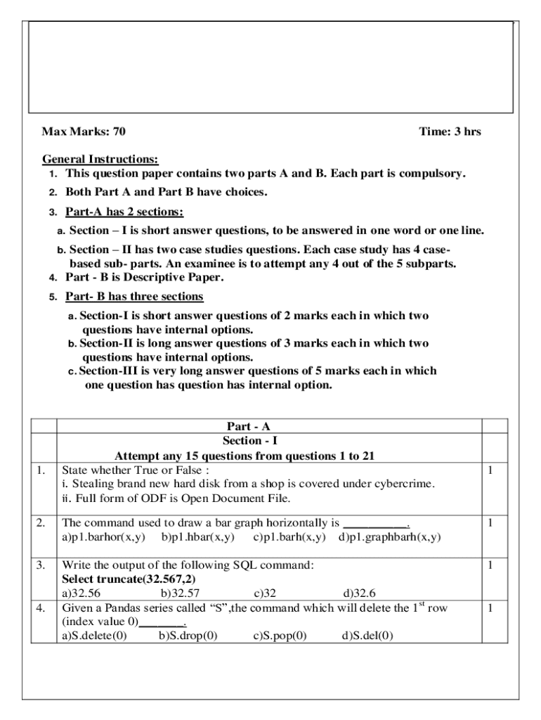 Fillable Online CBSE Class 12th Sample Paper for Informatics Practices ... Fax Email Print ...