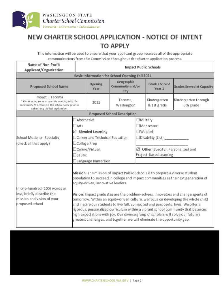 Fillable Online charterschool wa NEW CHARTER SCHOOL APPLICATION ...