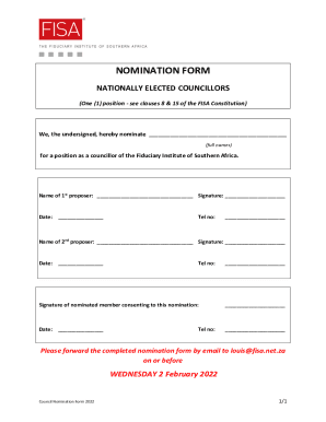 Fillable Online NOMINATION FORM - FISA Fax Email Print - pdfFiller