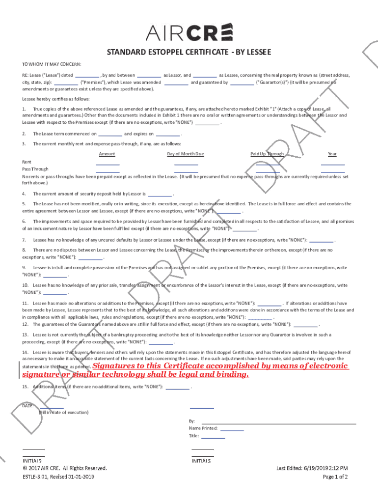 Fillable Online Estoppel certificates: to sign or not to sign, that is ...