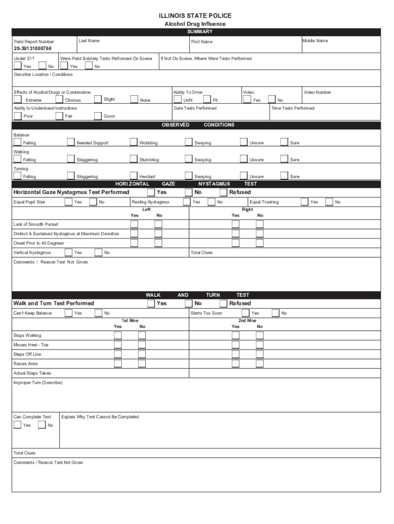 Fillable Online Standardized Field Sobriety Notebook - Illinois State ...