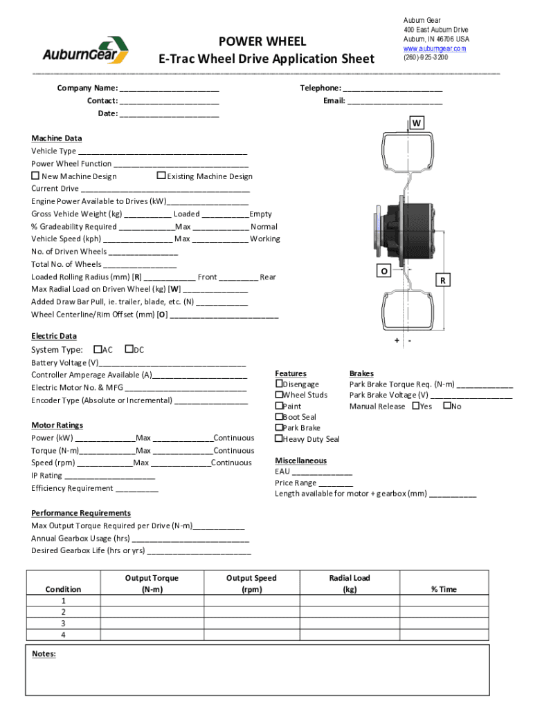 Fillable Online POWER WHEEL E-Trac Wheel Drive Application Sheet Fax ...