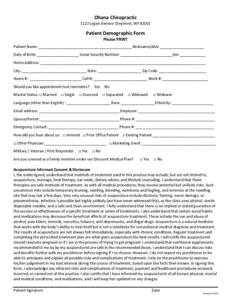 Fillable Online Ohana Chiropractic Patient Demographic Form Fax Email Print - pdfFiller