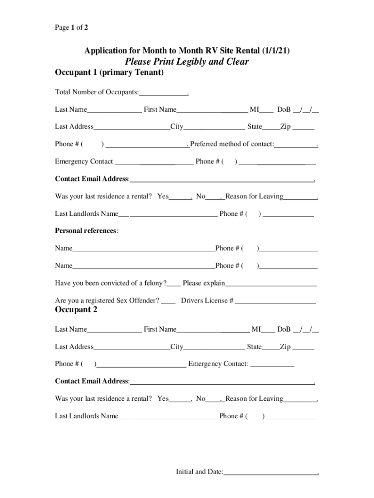 Fillable Online Rental Application/Agreement - Issaquah Village RV Park ...