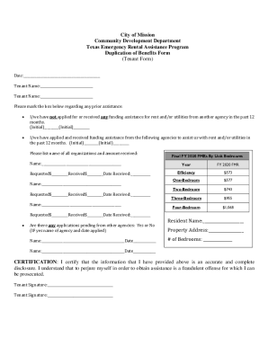 Fillable Online Duplication of Benefits Form (Tenant Form) - City of ...