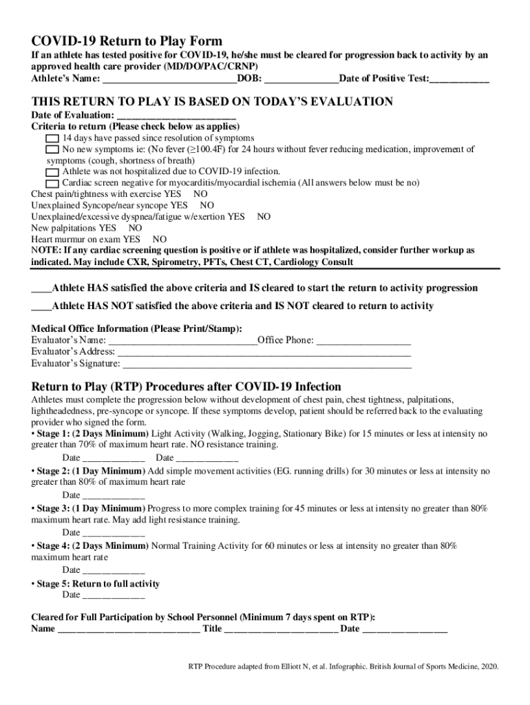 Fillable Online FCHS COVID-19 Return to Play Form - Amazon S3 Fax Email ...