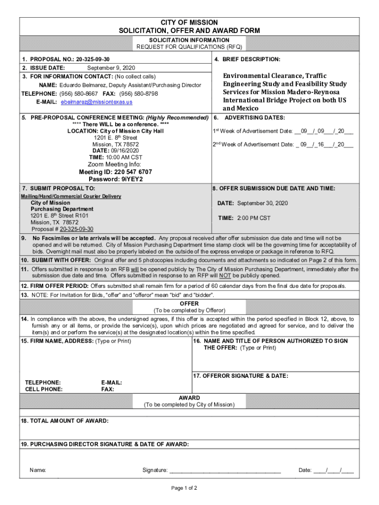 Fillable Online CITY OF MISSION SOLICITATION, OFFER AND AWARD ... Fax Email Print - pdfFiller