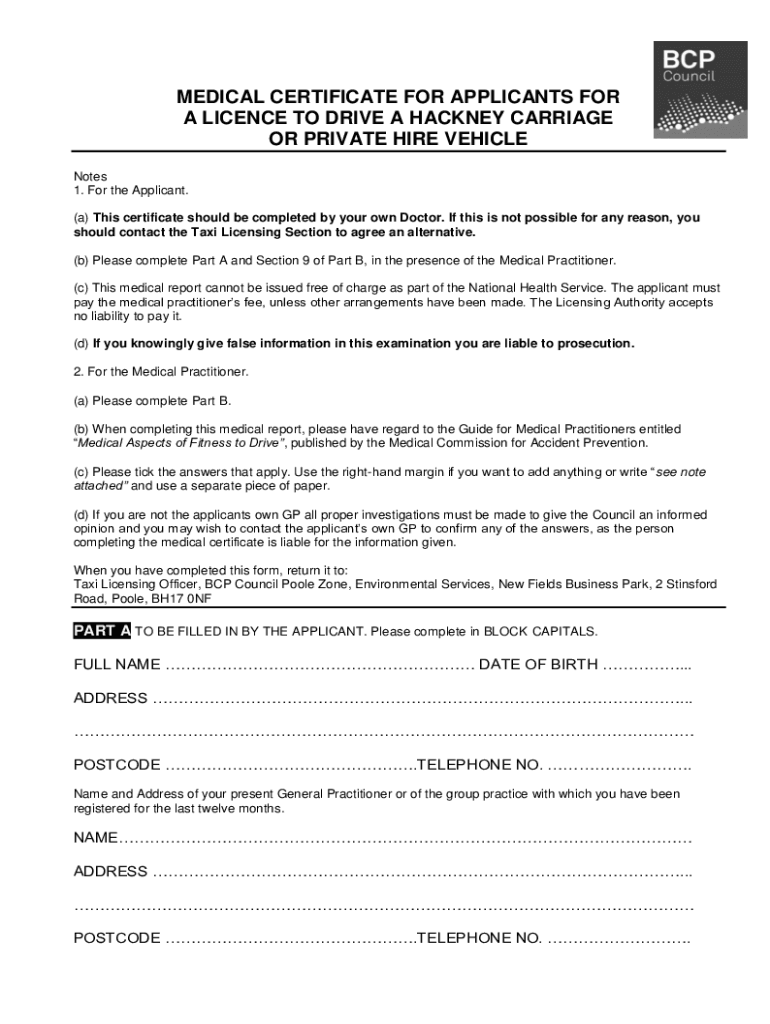 Fillable Online MEDICAL CERTIFICATE FOR APPLICANTS FOR A LICENCE ...