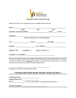 Fillable Online PARKING PERMIT REGISTRATION Fax Email Print - pdfFiller