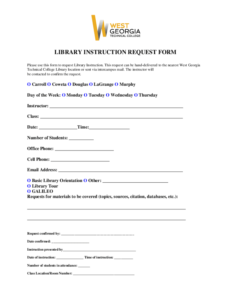 Fillable Online LIBRARY INSTRUCTION REQUEST FORM Fax Email Print ...