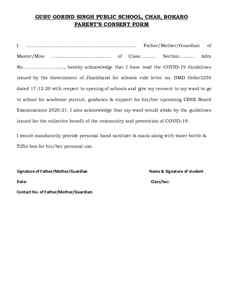 Fillable Online parents consent form CHAS Fax Email Print - pdfFiller