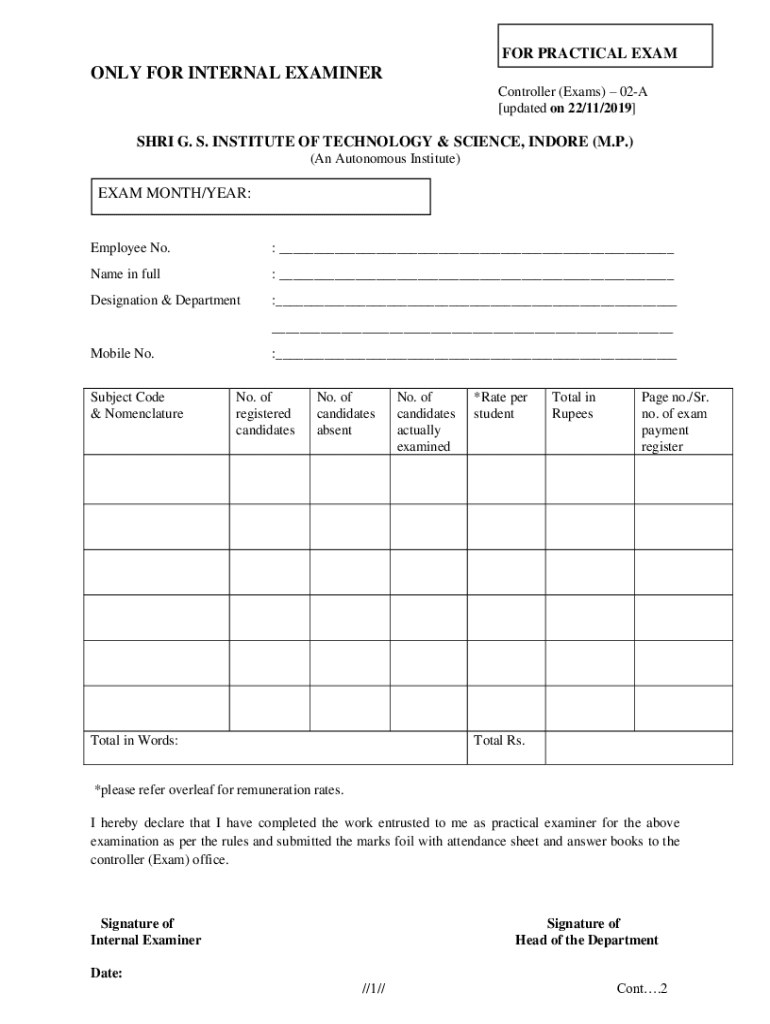 Fillable Online Exam - Shri G. S. Institute of Technology and Science ...