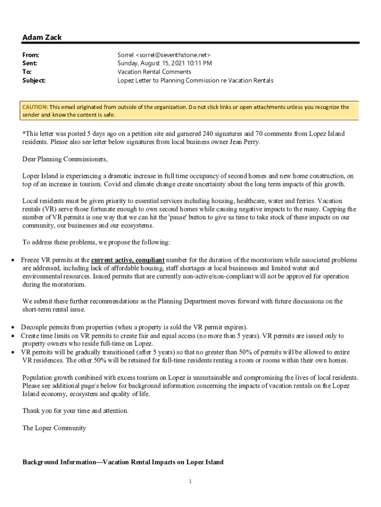 Fillable Online Lopez Letter to Planning Commission re Vacation Rentals ...