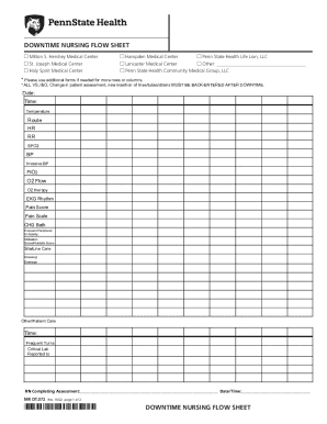Fillable Online DOWNTIME NURSING FLOW SHEET DOWNTIME NURSING FLOW ...