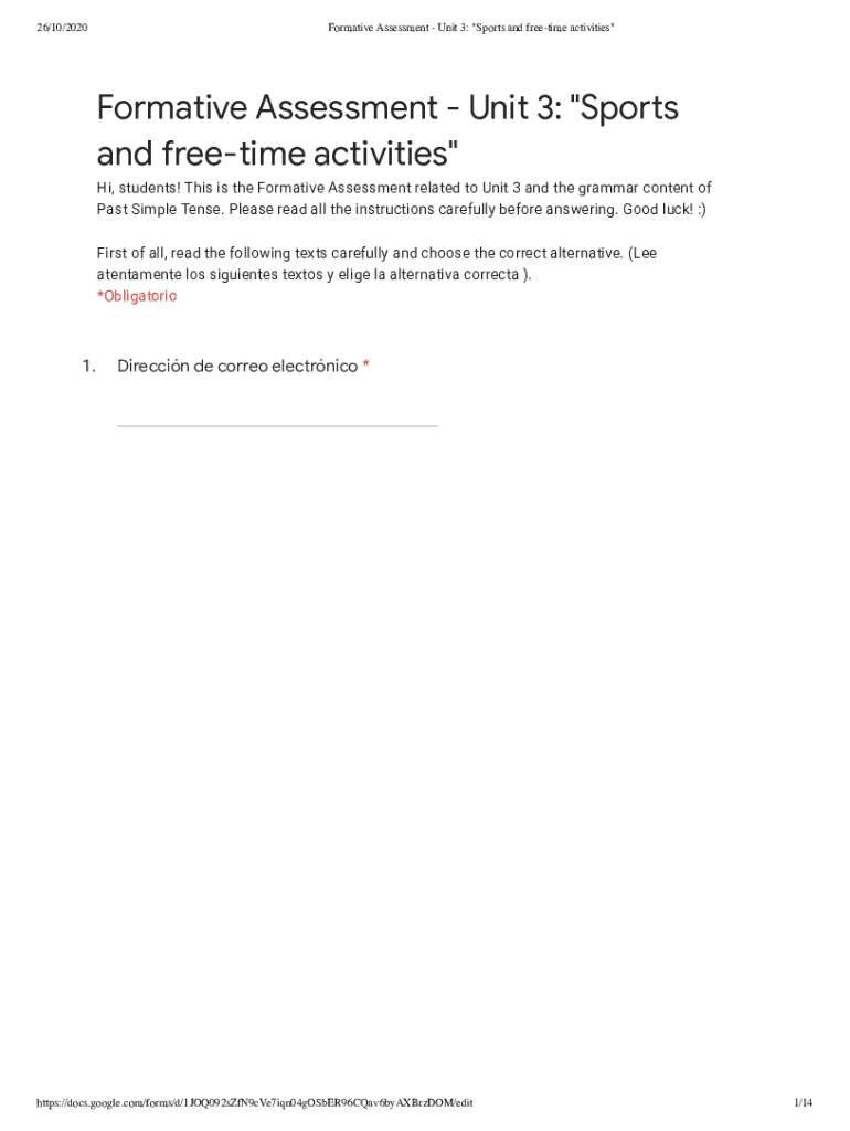 Fillable Online Formative Assessment - Unit 3: "Spo s and free-time ...