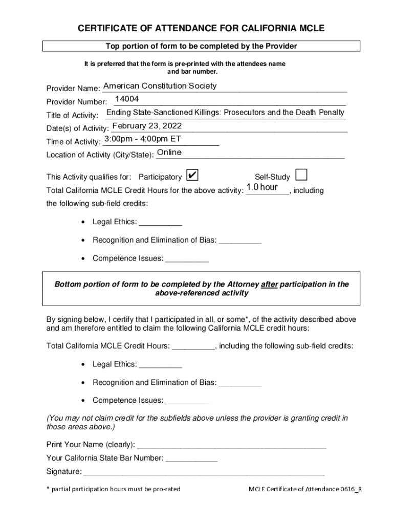Fillable Online CERTIFICATE OF ATTENDANCE FOR ... - One LLP Fax Email Print - pdfFiller