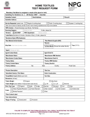 Fillable Online HOME TEXTILES TEST REQUEST FORM Fax Email Print - pdfFiller
