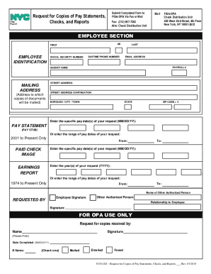 Fillable Online Request for Copies of Pay Statements, Checks, and ...