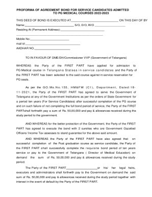 Fillable Online PROFORMA OF AGREEMENT BOND FOR SERVICE ... Fax Email ...