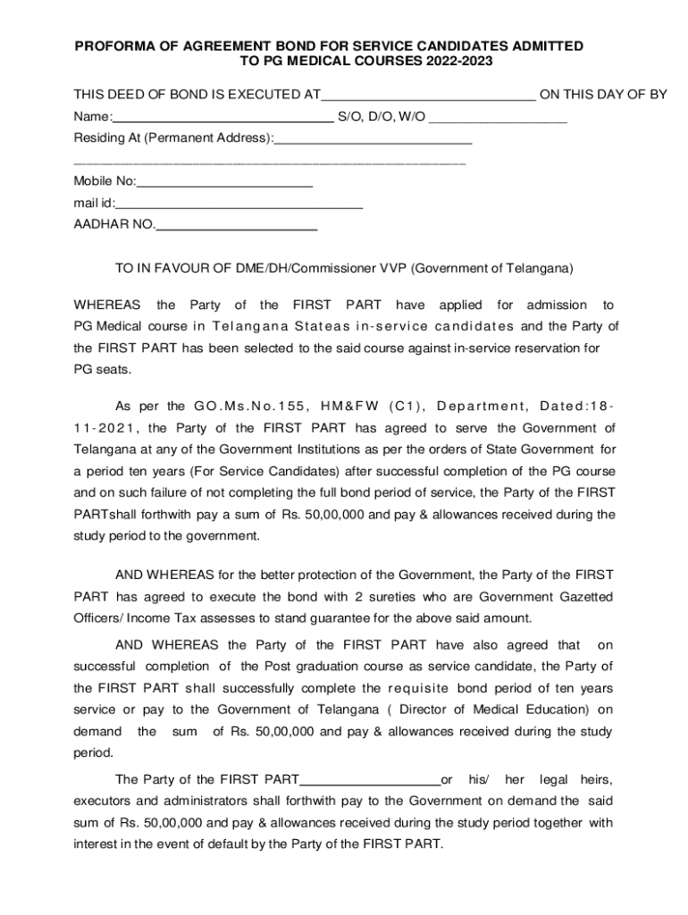 Fillable Online PROFORMA OF AGREEMENT BOND FOR SERVICE ... Fax Email ...