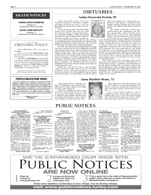 Fillable Online obituary public notices Fax Email Print - pdfFiller
