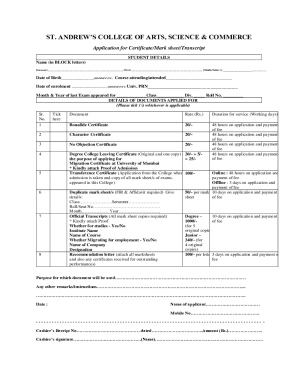 Fillable Online standrewscollege ac St. Andrew's College of Arts ...