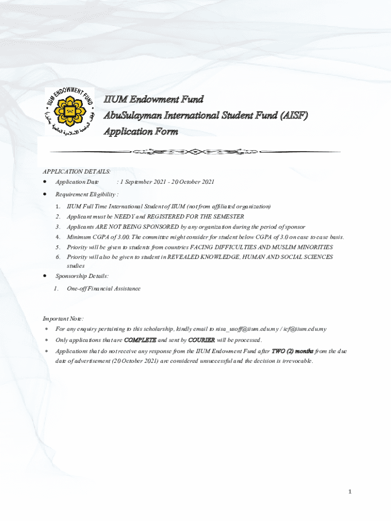 Fillable Online IIUM Endowment Fund AbuSulayman International Student ... Fax Email Print ...