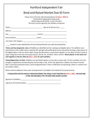 Fillable Online Hartford Independent Fair Bred and Raised Market Doe ID ...