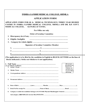 Fillable Online APPLICATION FORM (Appendix - IGMC-Shimla Fax Email ...