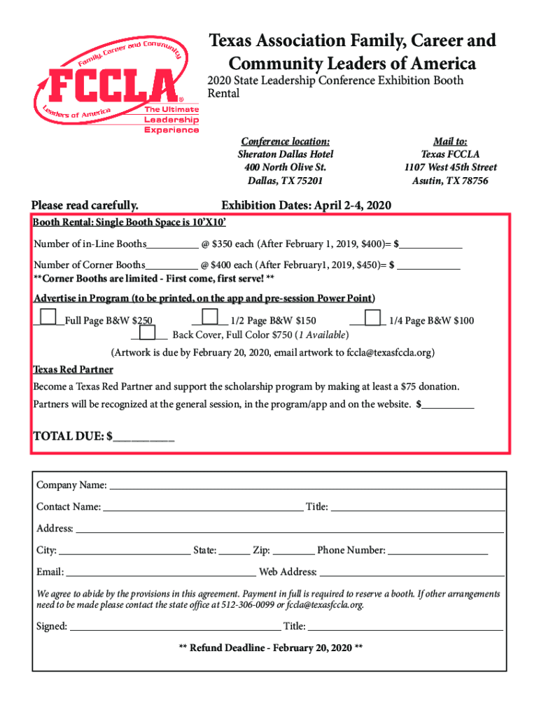 Fillable Online State Leadership Conference - Texas FCCLA Fax Email ...