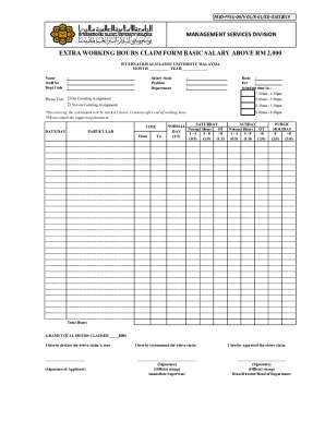 Fillable Online extra working hours claim form basic salary above rm ...