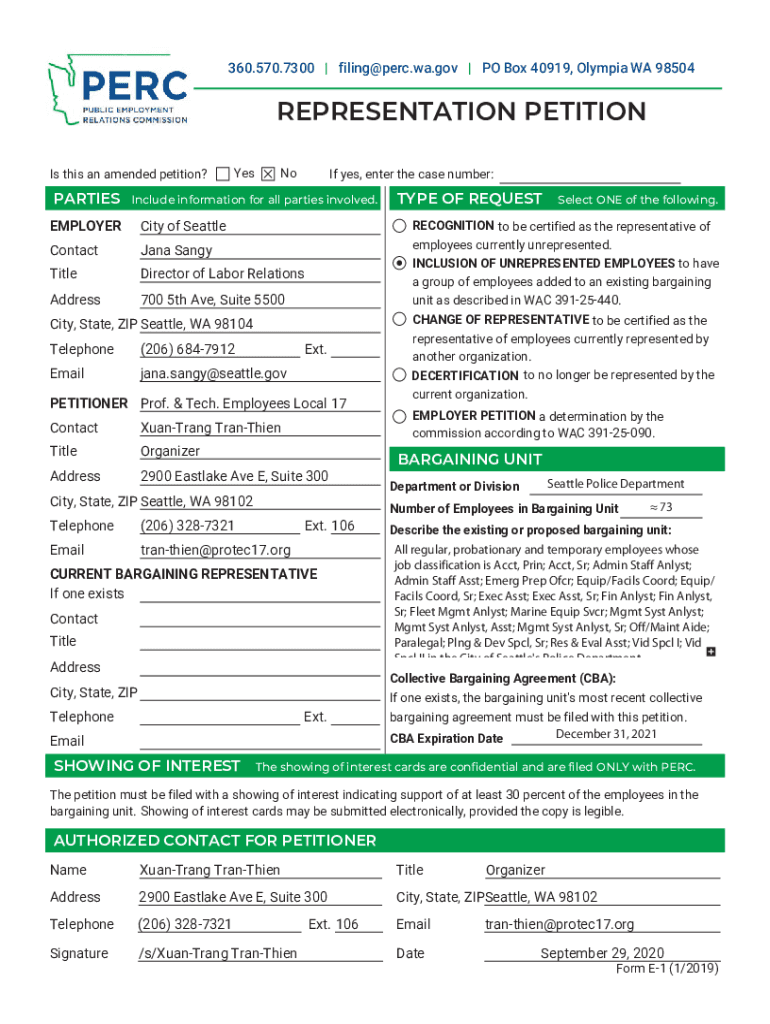 Fillable Online perc wa TEMP PERC Filing-Rep Petition SPD Civilian ...
