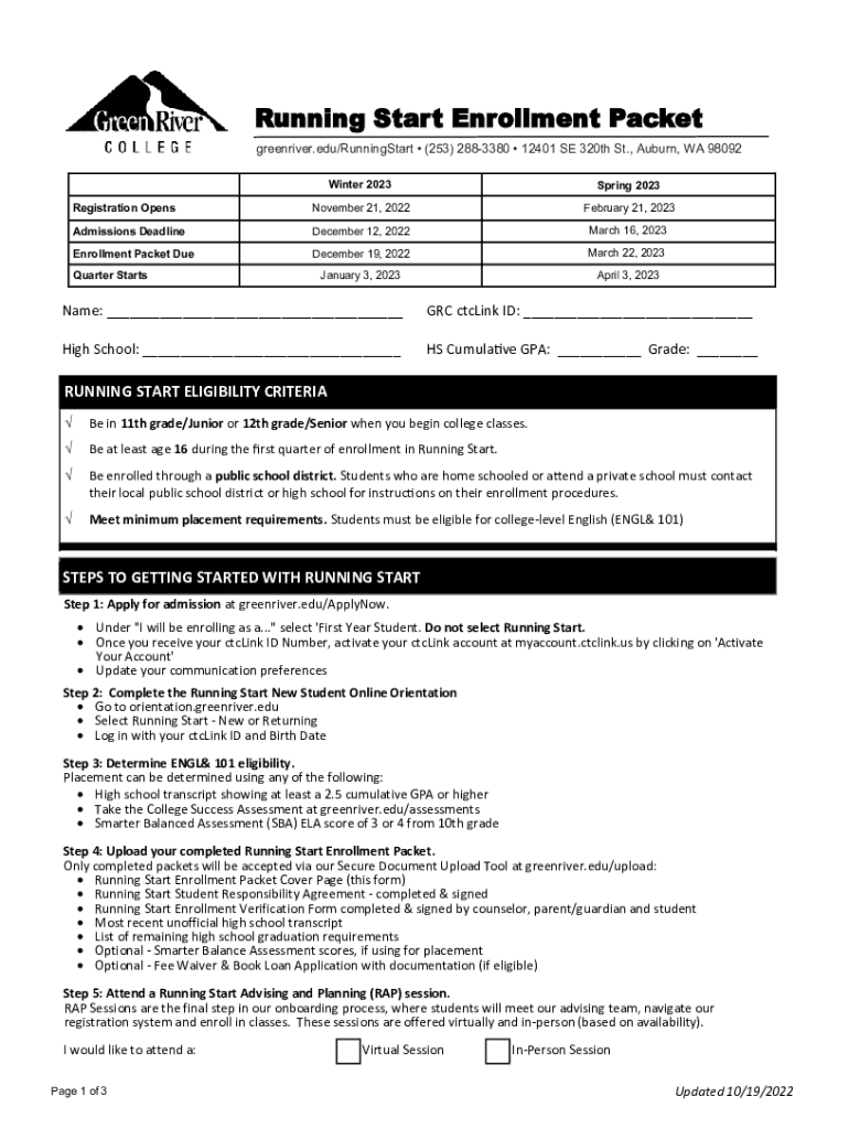 Fillable Online Fill - Free fillable Running Start Enrollment Packet ...