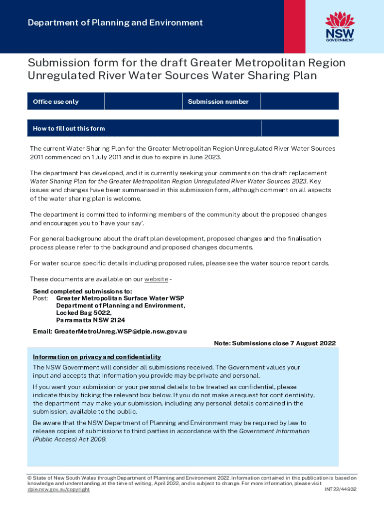 Fillable Online Submission form for the draft Greater Metropolitan ...