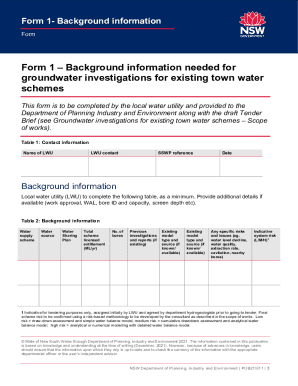 Fillable Online Form 1- Background information - NSW Department of ...
