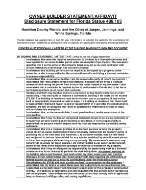 Fillable Online OWNER BUILDER STATEMENT/AFFIDAVIT Disclosure ... Fax ...