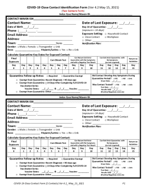 Fillable Online COVID-19 Close Contact Identification Form (2 Contacts ...