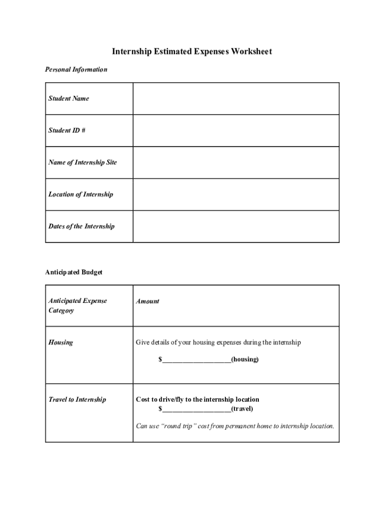 Fillable Online Internship Application Budget Worksheet - cloudfront ...
