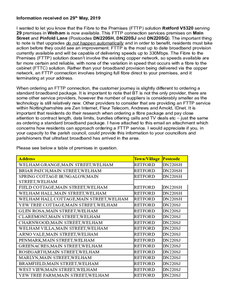 Fillable Online Fiber to the Premises FTTP Cable Network Products ...