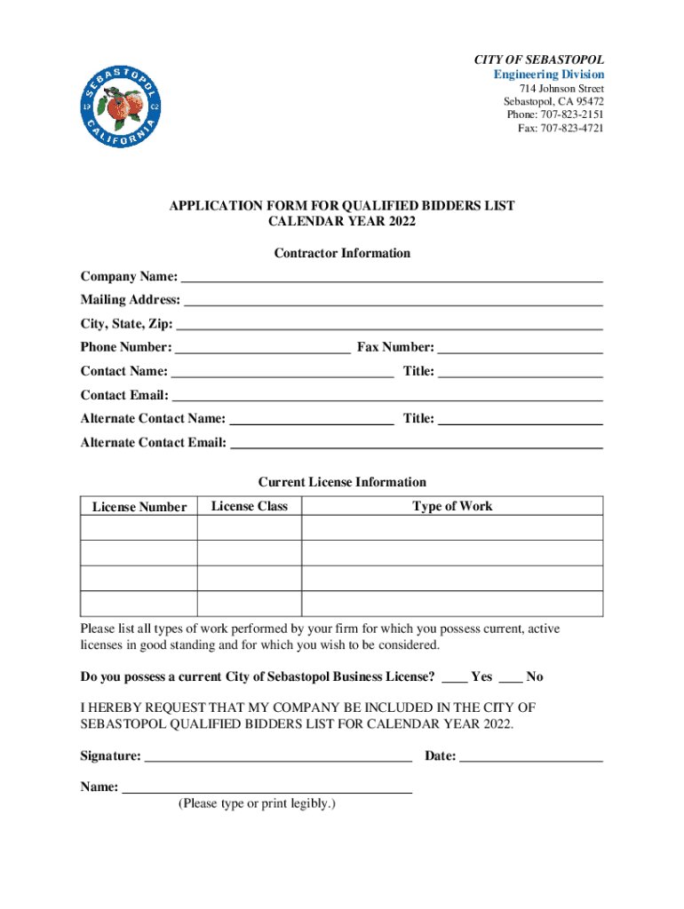 Fillable Online Qualified-Bidders-List-Notice-Application ... - City of ...