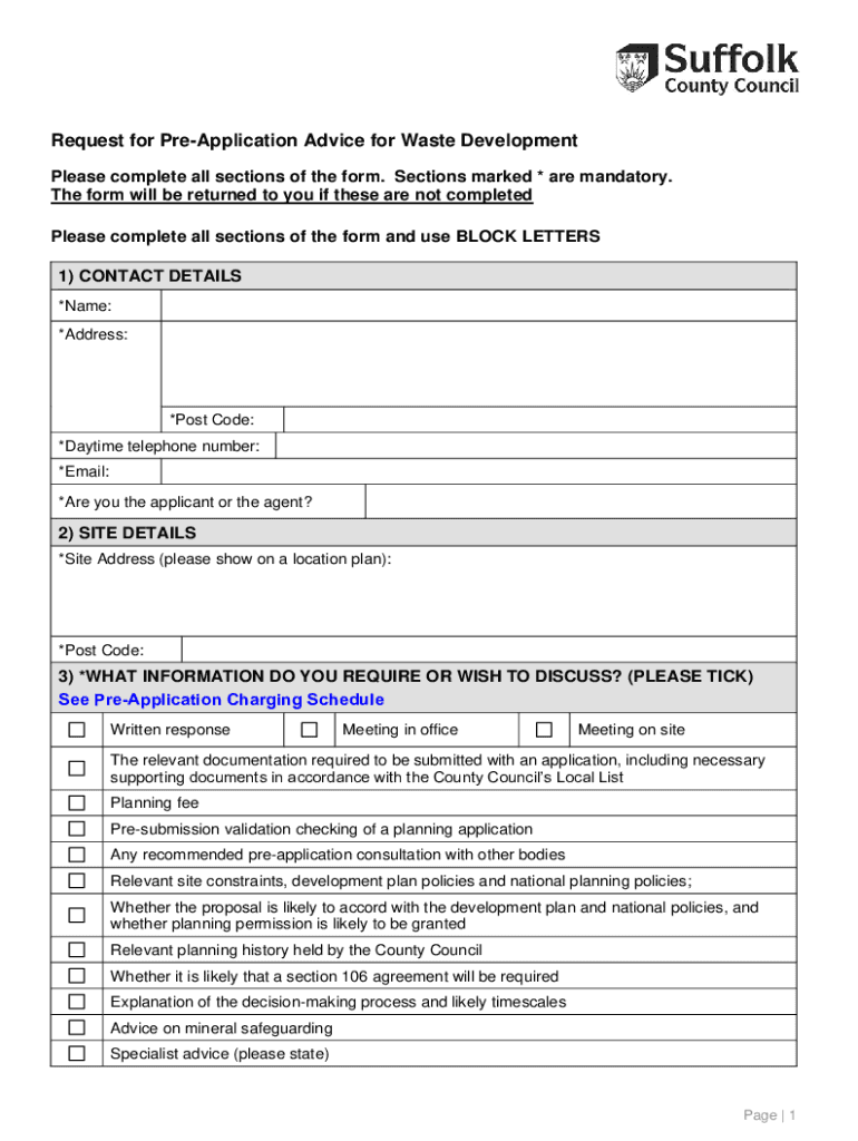 Fillable Online pre-application-advice-request-form-for-waste ...