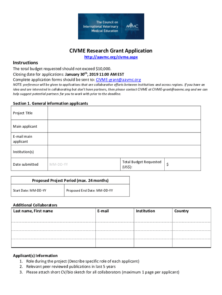 Fillable Online 2021 CIVME Research Grant Program - Grant Application ...