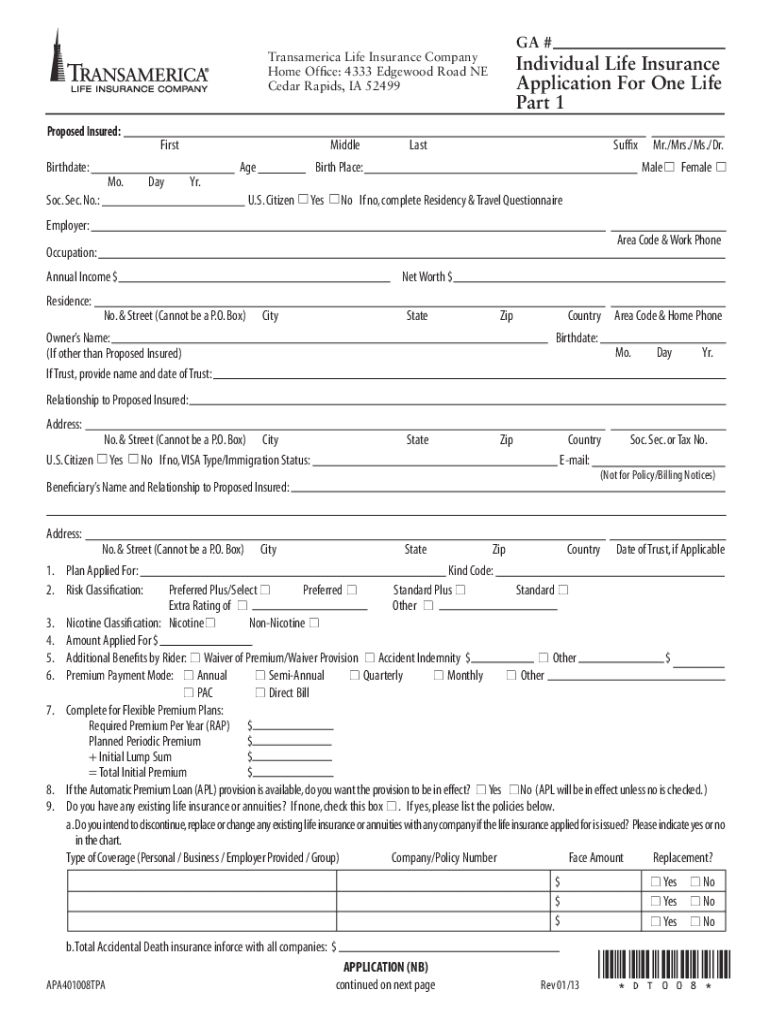 Fillable Online Individual Life Insurance Fax Email Print - pdfFiller