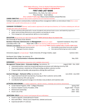Fillable Online business utsa Sample Resume - UTSA College of ...