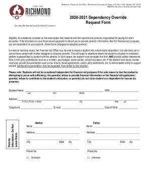 Fillable Online 2020-2021 Dependency Override Request Form Fax Email ...
